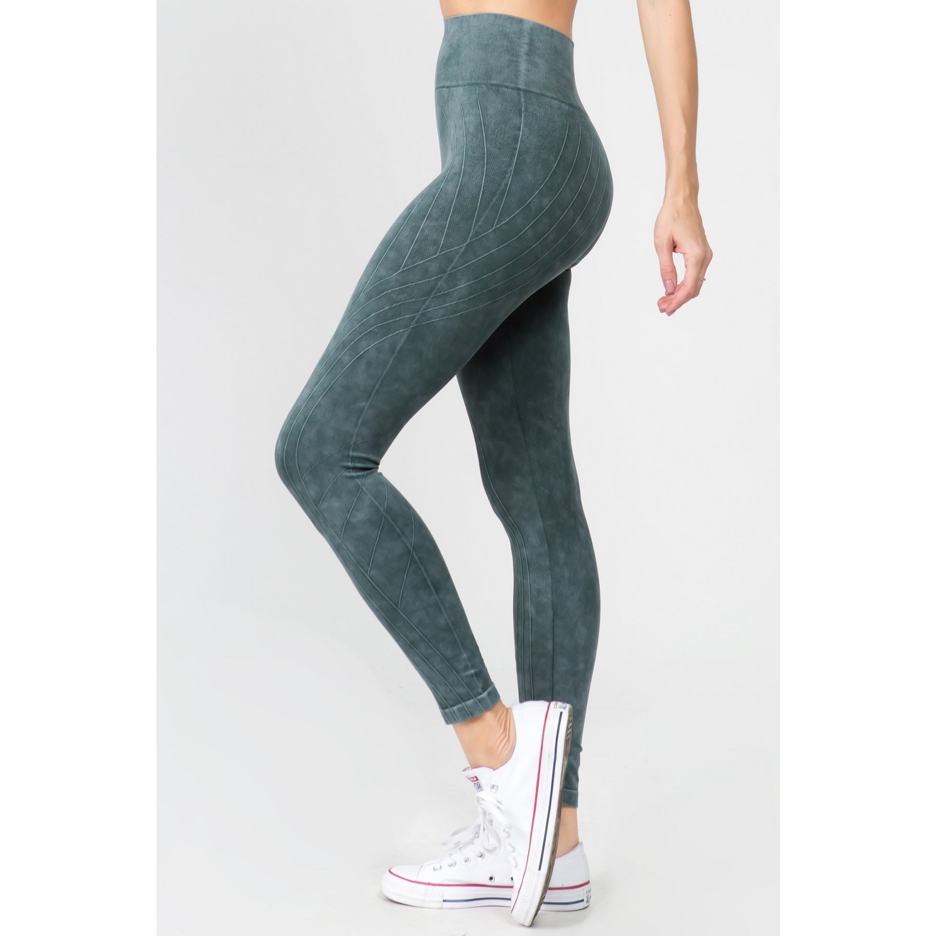 High Rise Stone Washed Vertically Curved Seamless Tights 827JN227 by Y ...